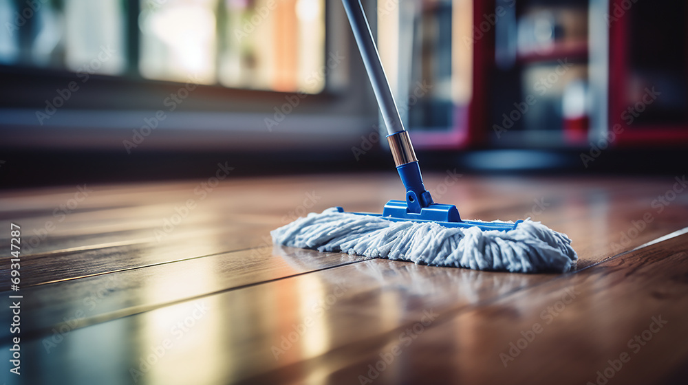 Clean and care for floors properly - use a mop to wipe the floor Stock ...