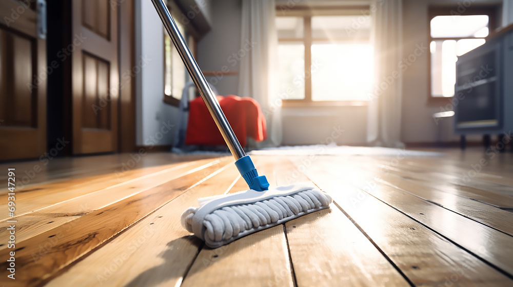 Clean and care for floors properly - use a mop to wipe the floor Stock ...