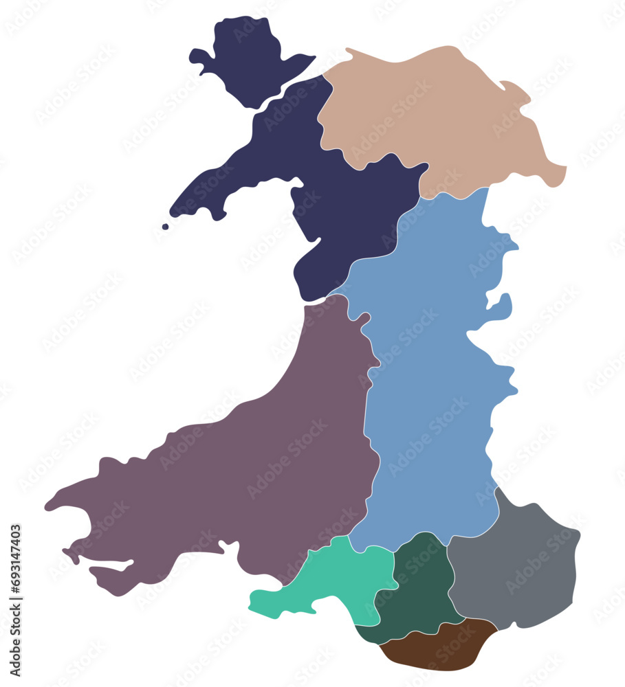 Wales map. Map of Wales divided into main regions Stock Vector | Adobe ...