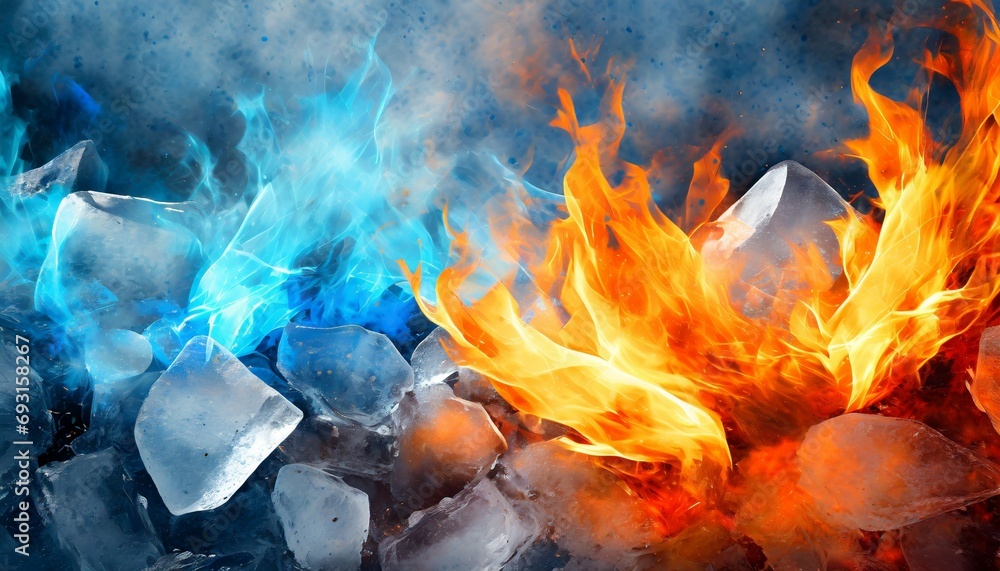 abstract fire and ice element against each other background hot and ...
