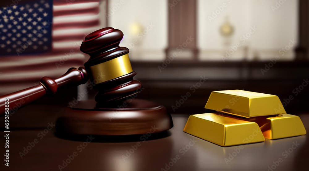 Mallet of judge with Golden bars. Judge hammer and Golden bar in ...