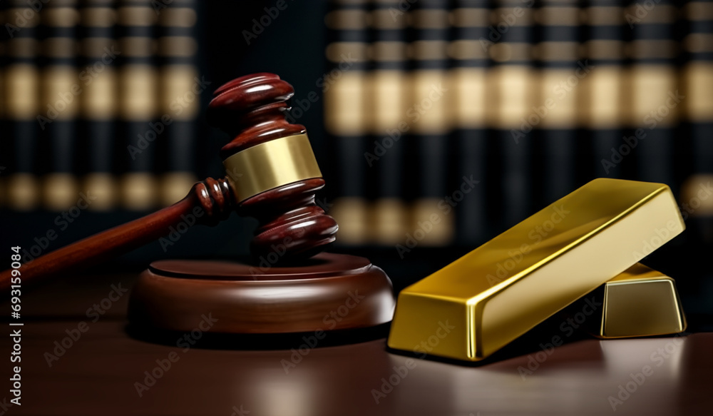 Mallet of judge with Golden bars. Judge hammer and Golden bar in ...