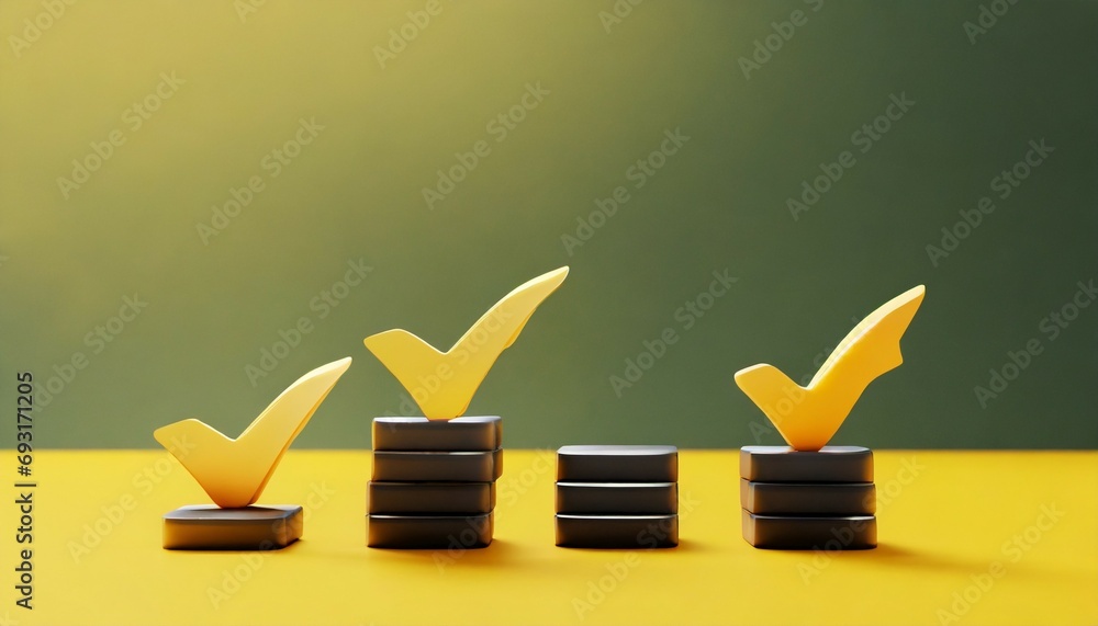 check mark icon stacked on yellow background checklist survey concept ...