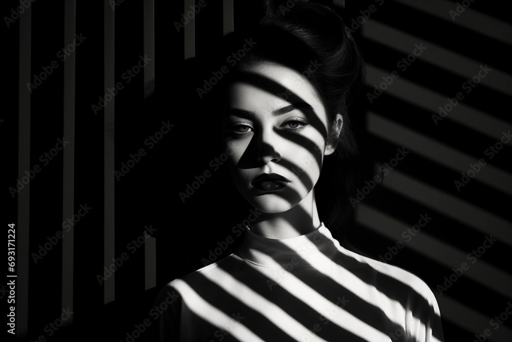 Monochromatic post-modern portrait, high-contrast black and white ...