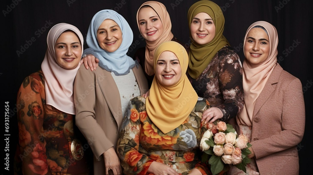 Foto de A group of Muslim women pose for a photo and smile. Beautiful ...