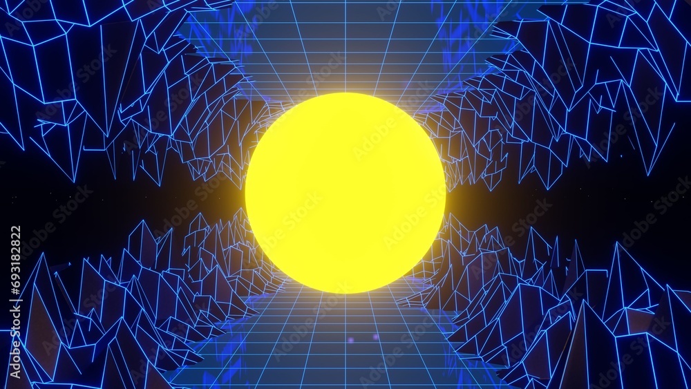 3d abstract digital world map with binary code sun. Retro sci-fi ...