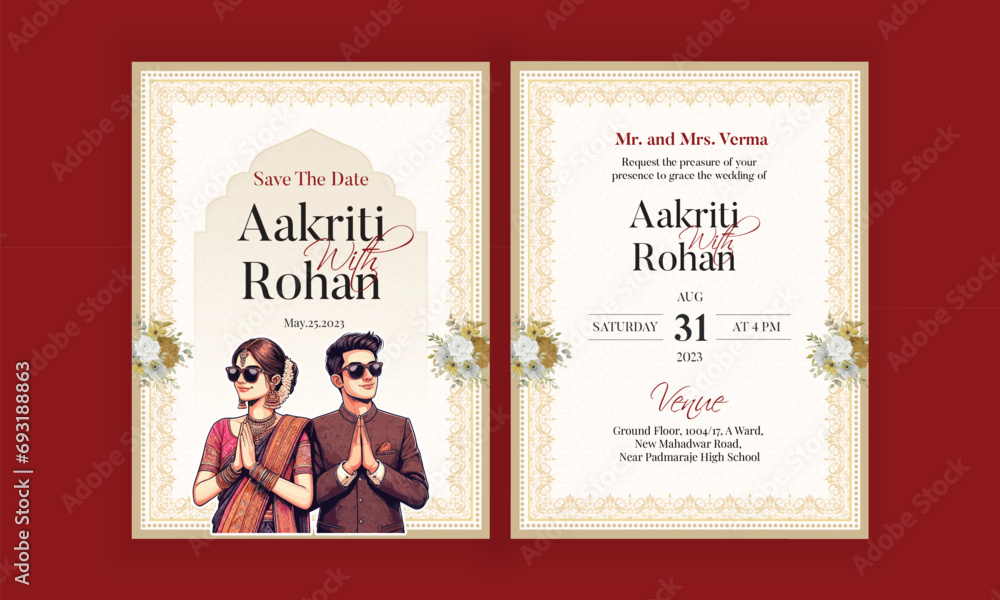 Traditional Royal Wedding Invitation card design with Bride and Groom ...