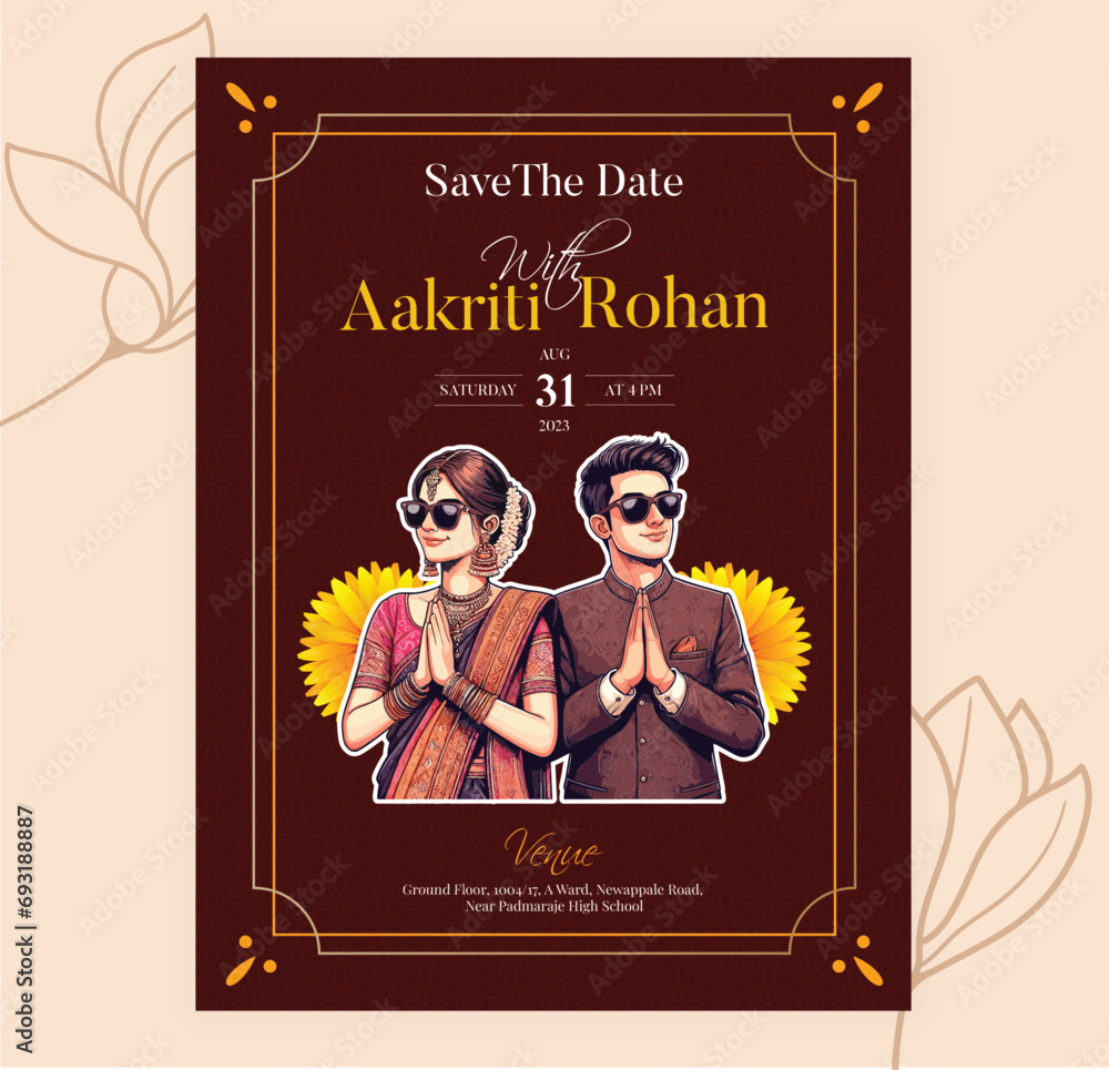 Traditional Royal Wedding Invitation card design with Bride and Groom ...