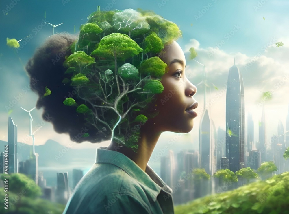Sustainable environment concept. The image depicts human thinking ...