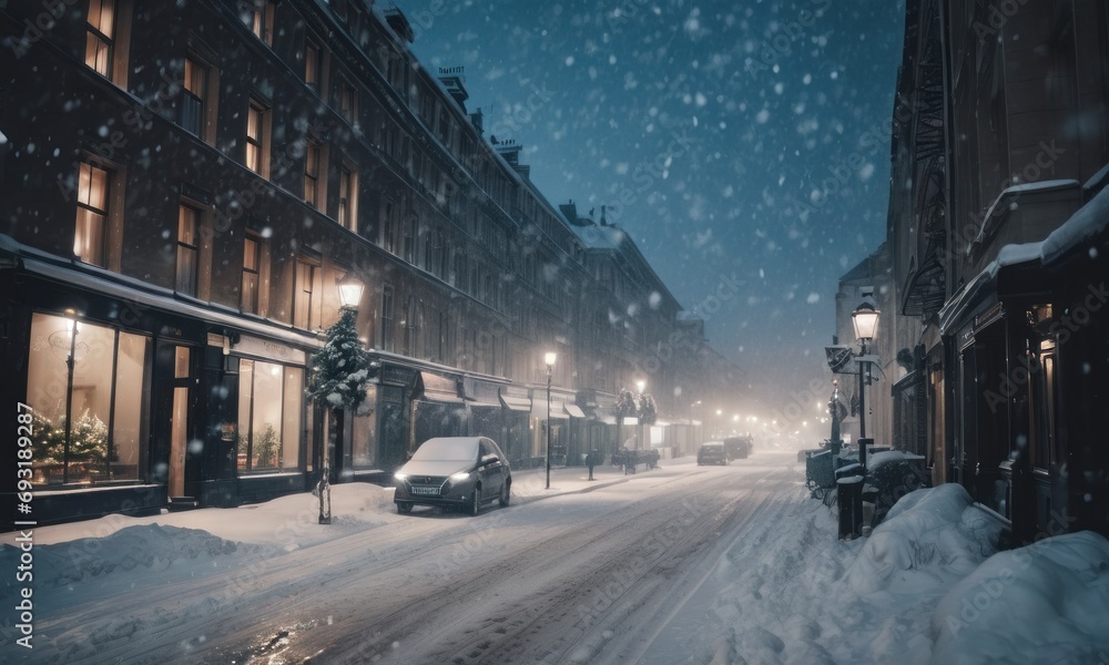 Natural disasters winter, cataclysm. Cyclone, heavy blizzard, snowstorm ...