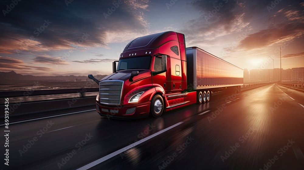 a long vehicle trailer truck on a highway, enhanced by a motion blur ...