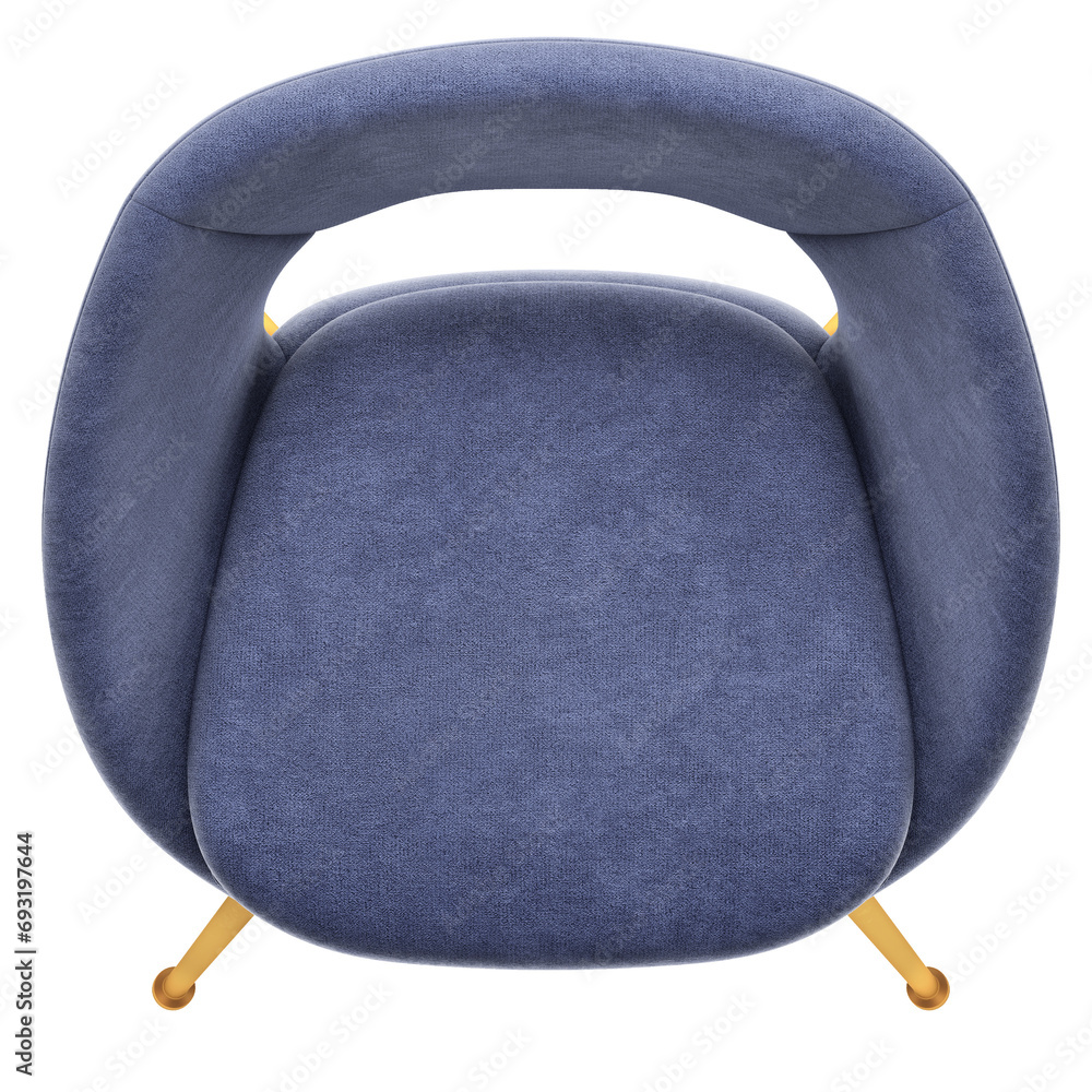 top view of light blue fabric dining chair, for interior floor plan, 3d ...