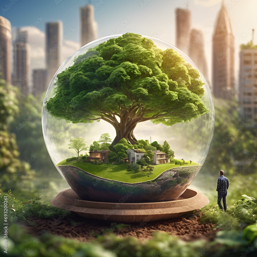 Sustainable environment concept. The image depicts human thinking ...