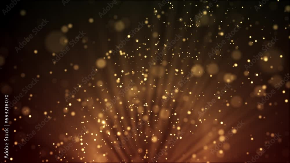Shining particles with bokeh effect and soft light on dark background ...