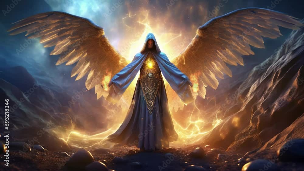The Metatron. Ancient Archangel with large wings and flaming energy in ...