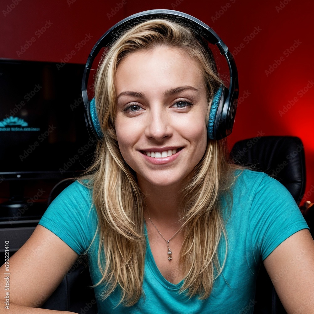 hot attractive gamer girl live streaming on twitch playing modern ...