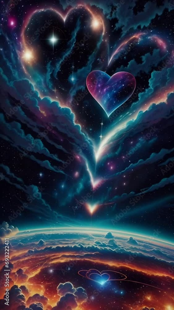 Cosmic heart glowing in a starry night sky, a romantic and mystical ...