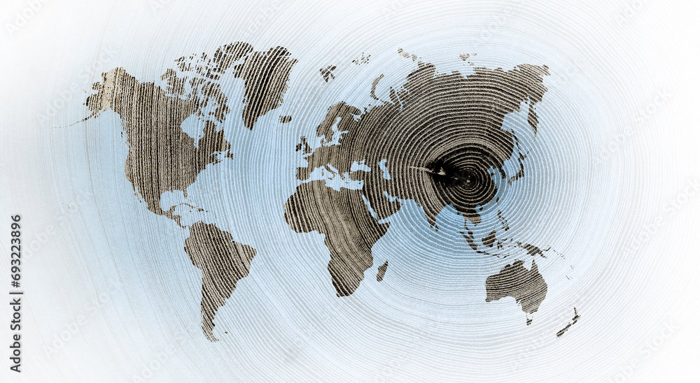 World map global impact with textured background showing china in the ...