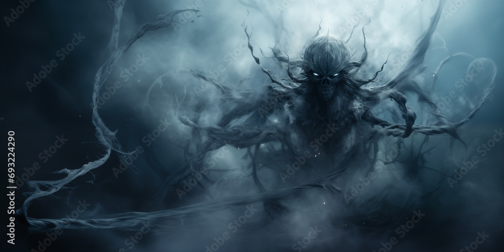 Scary alien monster with tentacle coming out of the darkness Stock ...