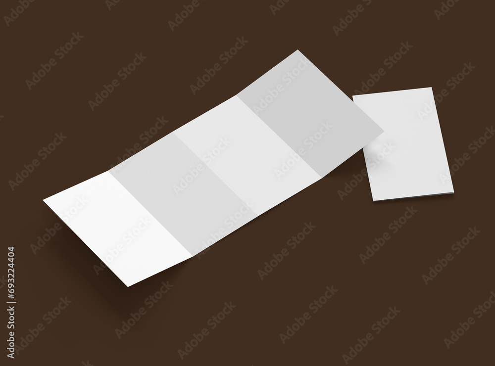 Blank 4-panel roll fold leaflet 3d render to present your design Stock ...