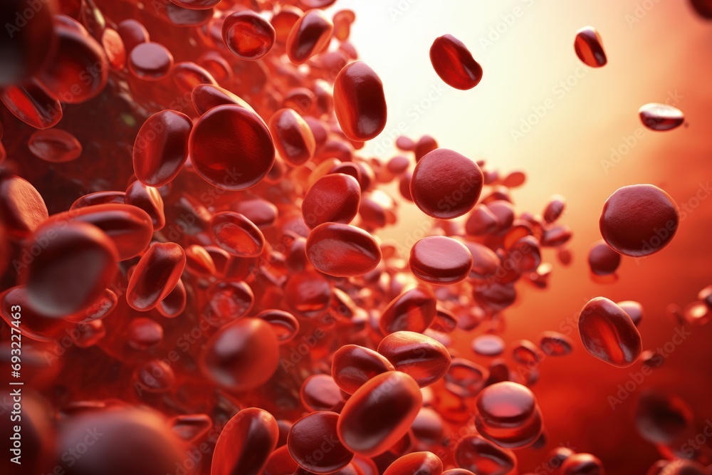 In microscopic world, countless vibrant erythrocytes, red blood cells ...