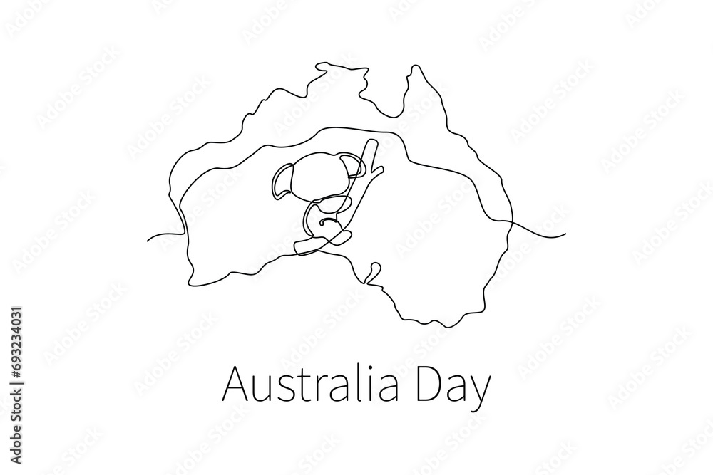 One continuous line drawing of Happy Australia day concept. Colored ...