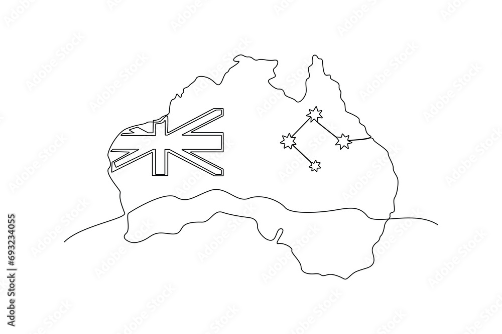 One continuous line drawing of Happy Australia day concept. Colored ...