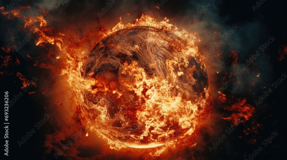 Image of planet earth on fire, representating of climate change. Stock ...