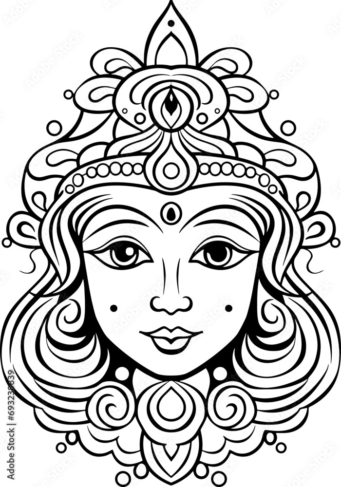 Durga maa head drawing Stock Vector | Adobe Stock