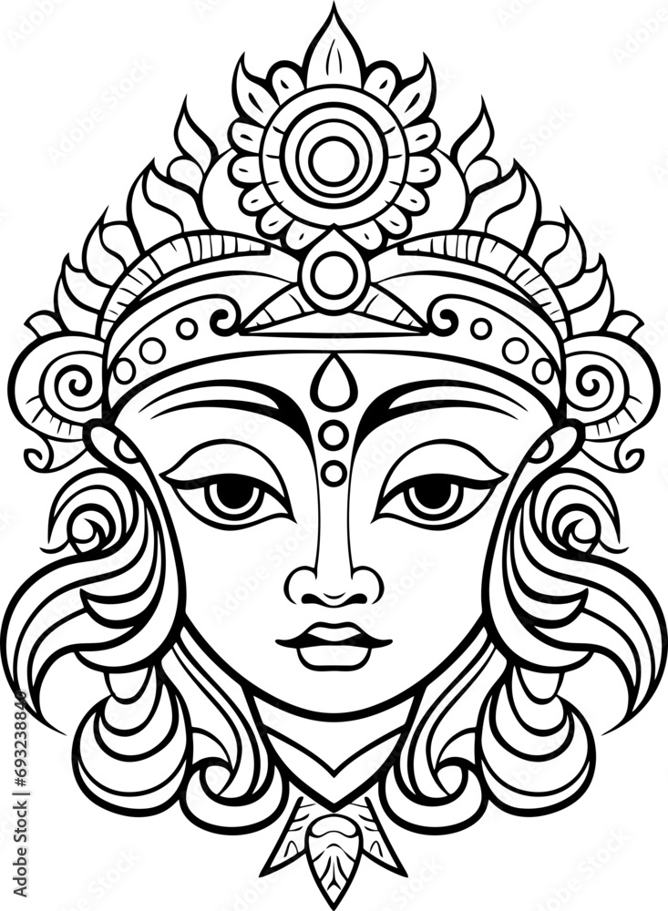 Durga maa head drawing Stock Vector | Adobe Stock