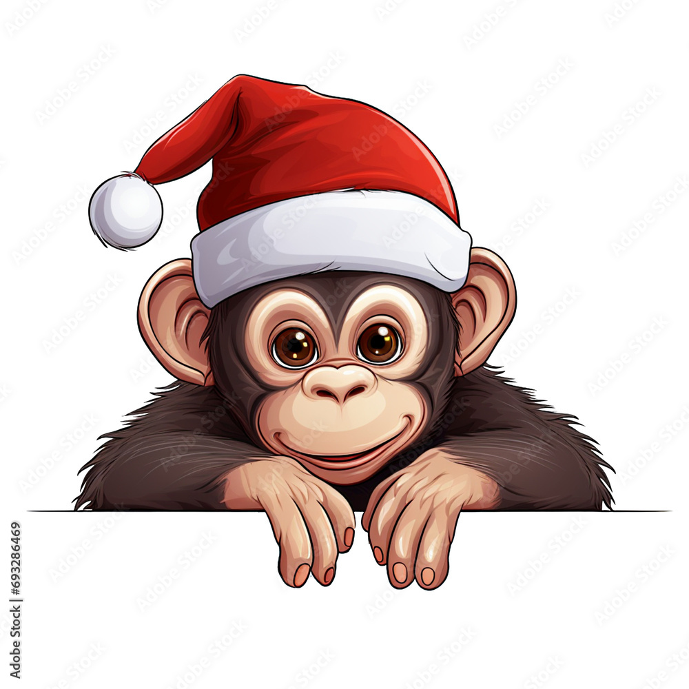 Süßer Affe mit Weihnachtsmütze / Affen Bild / Weihnachts Schimpanse ...