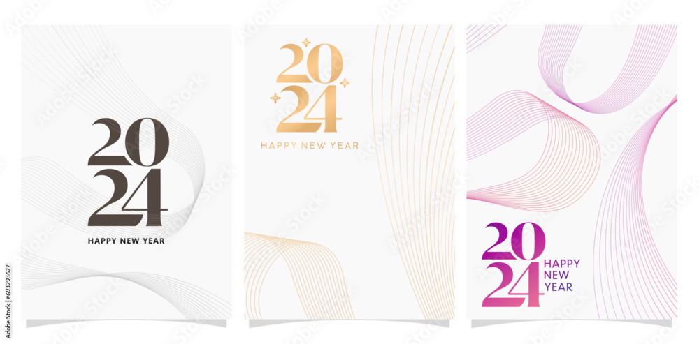 three banners models designs with lines the numbers 2024 isolated ...
