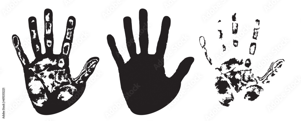 Hand paint print, isolated white background. Red human palm and fingers ...