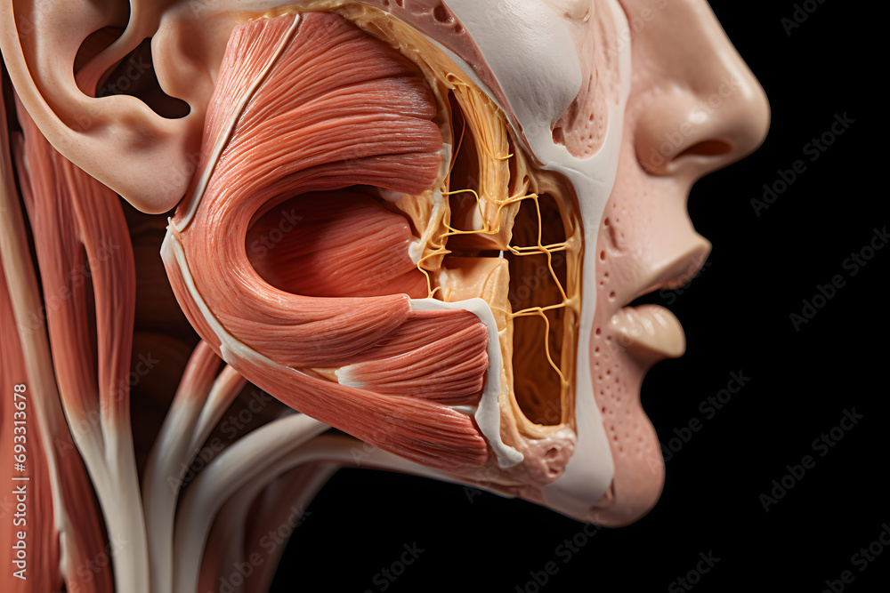Abstract image of the jaw with muscles and soft tissues of the ...
