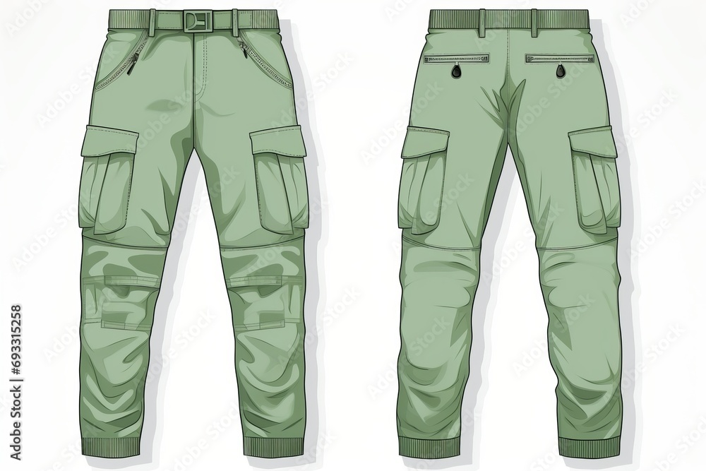 Cargo Pants technical fashion Illustration, green design. Jeans Pants ...