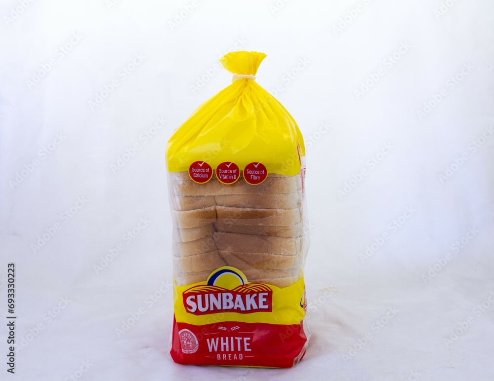 Johannesburg, South Africa - a loaf of sliced white bread from Sunbake ...