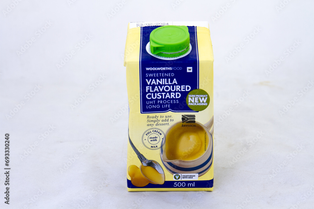 Johannesburg, South Africa - a container of vanilla flavoured custard ...