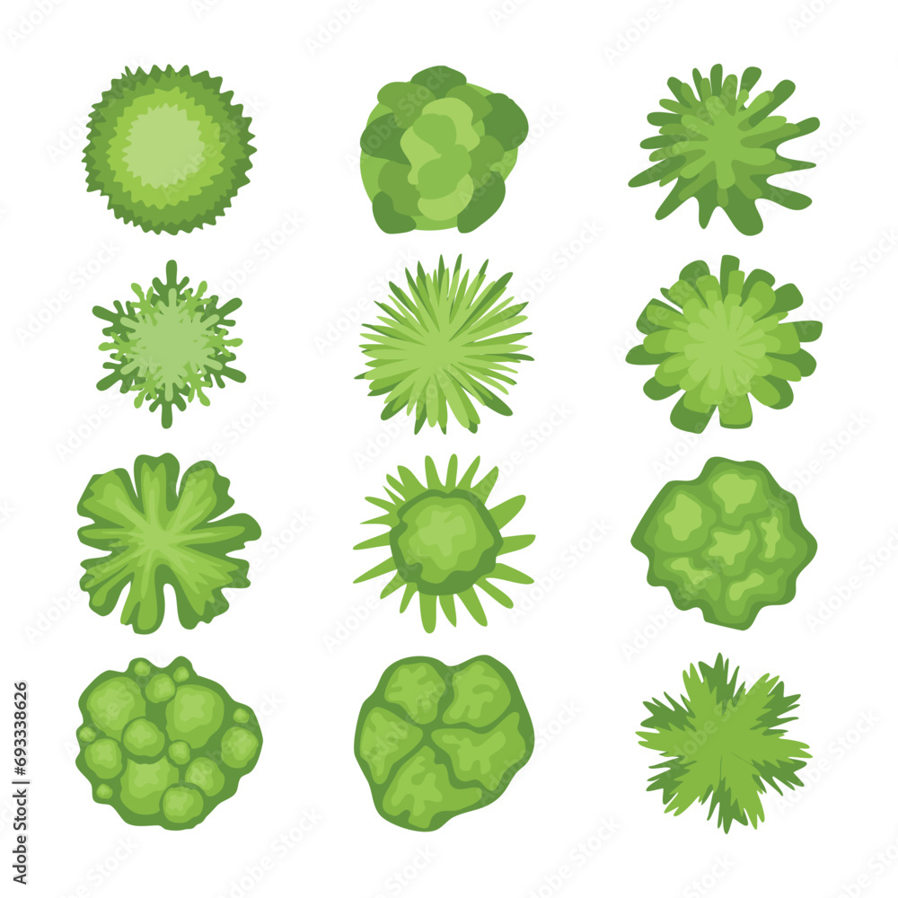 Trees top view set collection, isolated on white background for ...