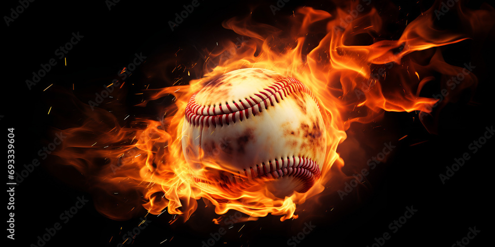 Baseball ball in fire isolated on black background, Baseball and ...