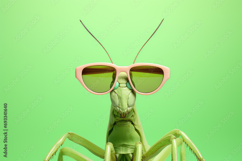 Fashion in imaginative portrayal of a praying mantis wearing trendy ...