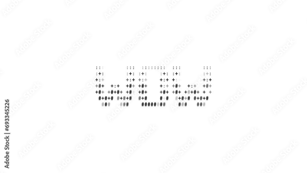 Wow ascii animation loop on white background. Ascii code art symbols ...