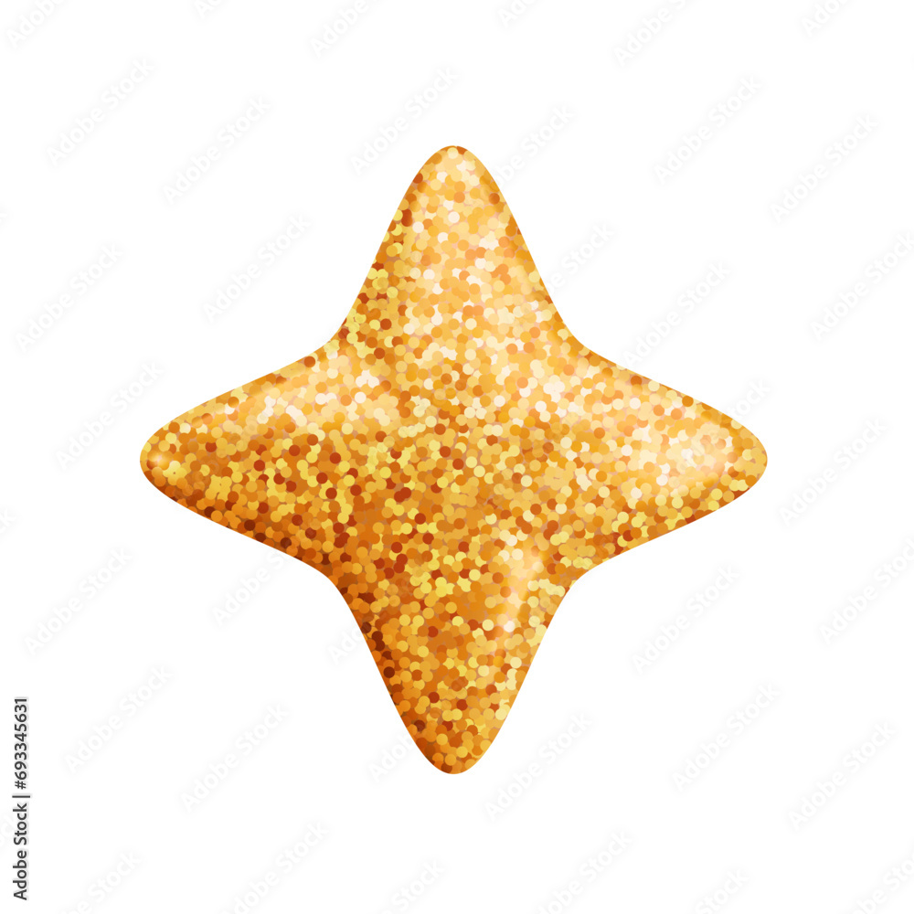 Vector 3d gold glitter star sparkling icon on white background. Cute realistic cartoon 3d render ...