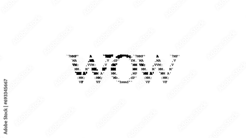 Wow ascii animation loop on white background. Ascii code art symbols ...