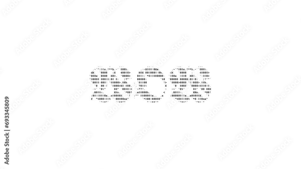 Wow ascii animation loop on white background. Ascii code art symbols ...