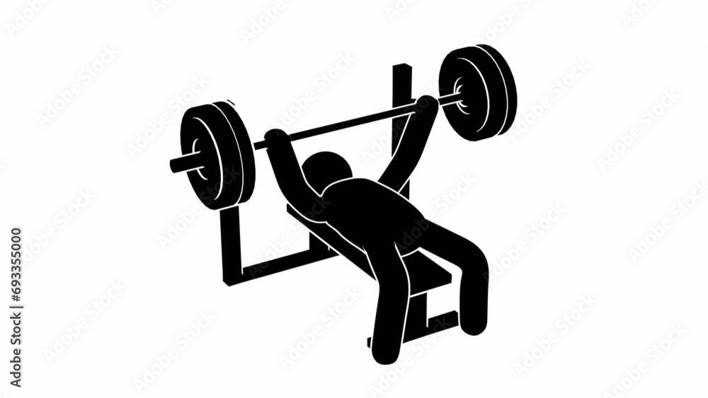 Pictogram man bench press. Stickman trains with a barbell. Looping ...