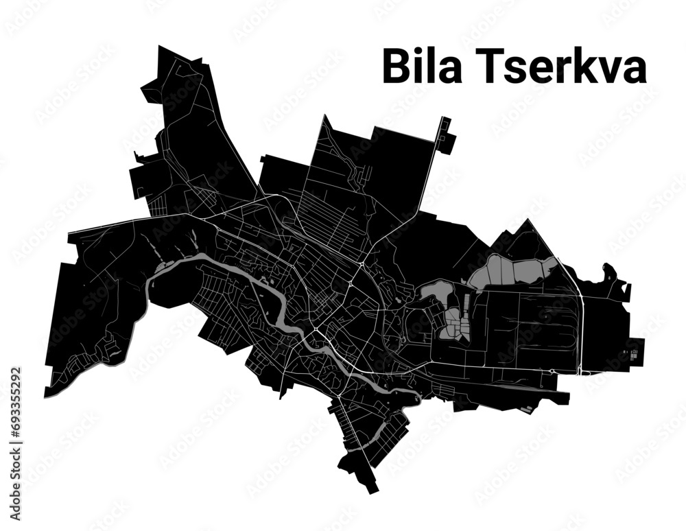 Bila Tserkva city map, Ukraine. Municipal administrative borders, black ...