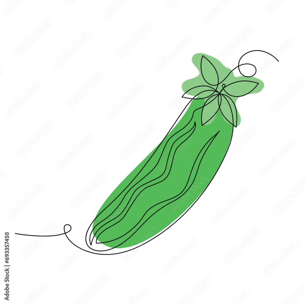 Cucumber in continuous line art drawing style. One cucumber minimalist ...