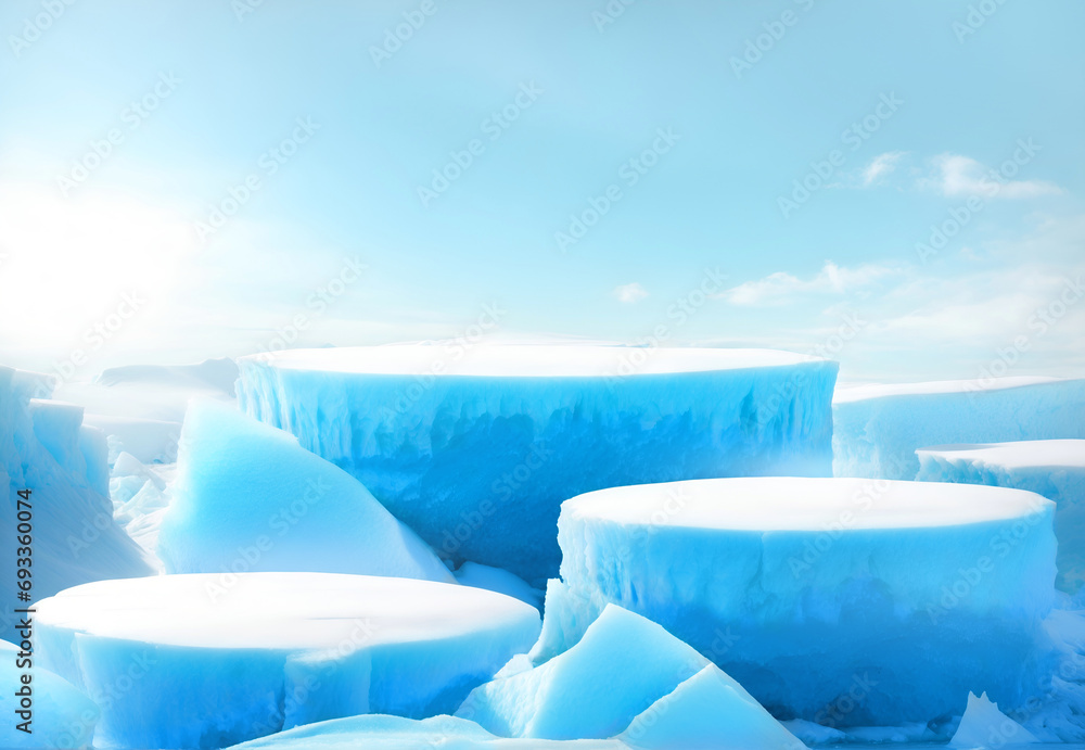 Multiple ice podium for mockup display or advertising of products ...