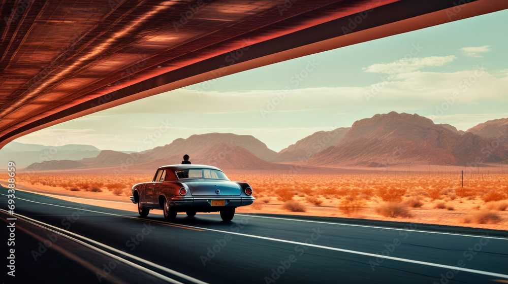 Car Driving Under Bridge in the Desert Stock Photo | Adobe Stock