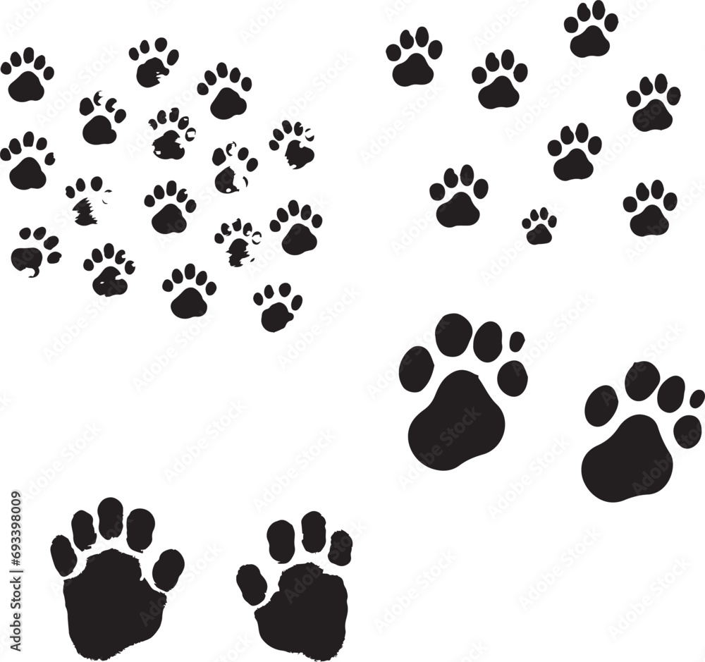 Dog foot prints vector set Isolated on white background Stock Vector ...